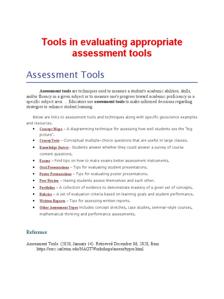 Assessment Tools for Educators | PDF | Educational Assessment | Rubric ...