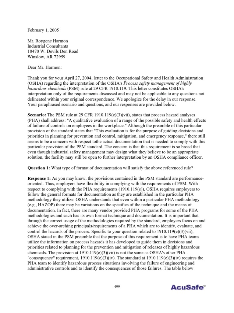 OSHA PSM Rule Interpretation Letter | PDF | Occupational Safety And ...