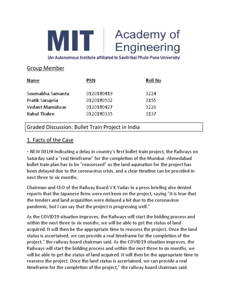 Project Timeline and Work Components for the Mumbai-Ahmedabad Bullet ...