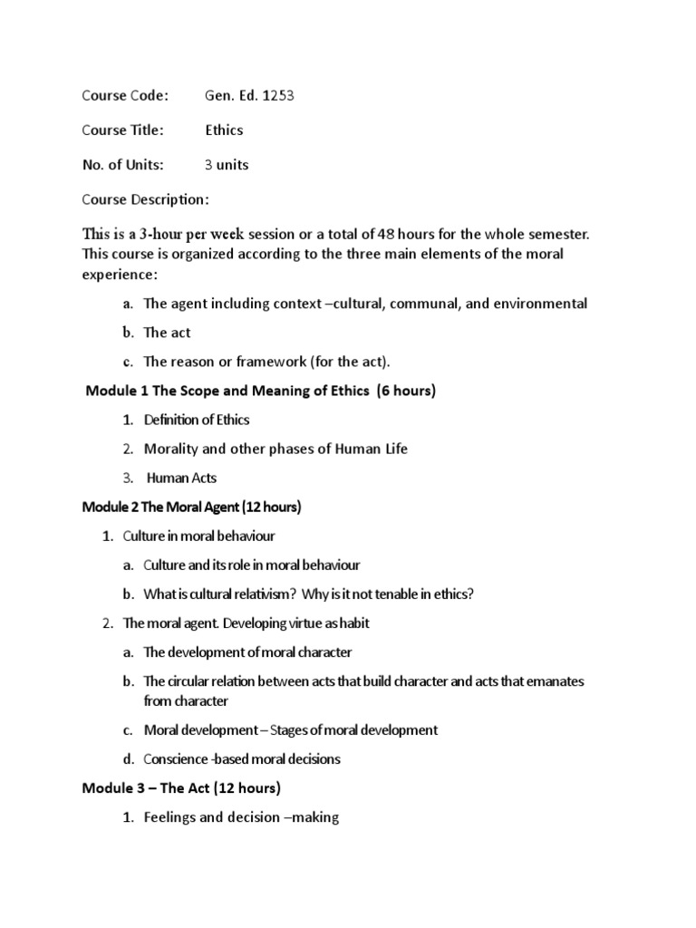 Module 1 The Scope and Meaning of Ethics (6 Hours) | PDF | Morality ...