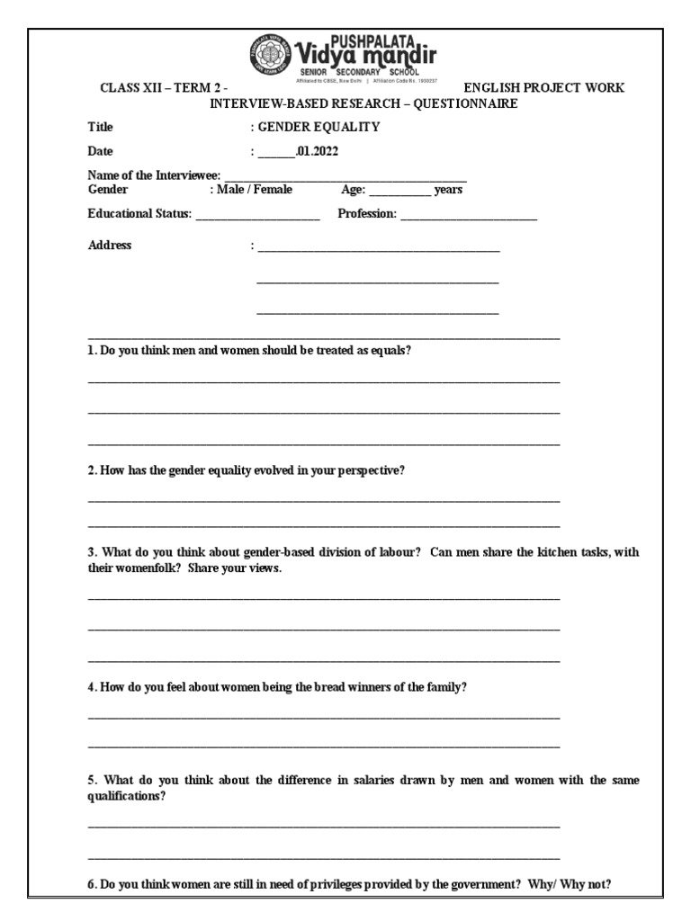 Athy Vignesh - Project Questionnaire - Gender Equality | PDF | Critical ...