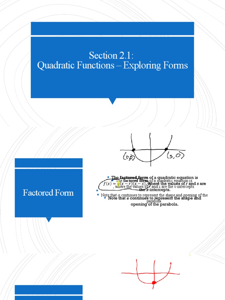 2.1 - Quadratic Functions - Exploring Forms | PDF | Mathematical ...