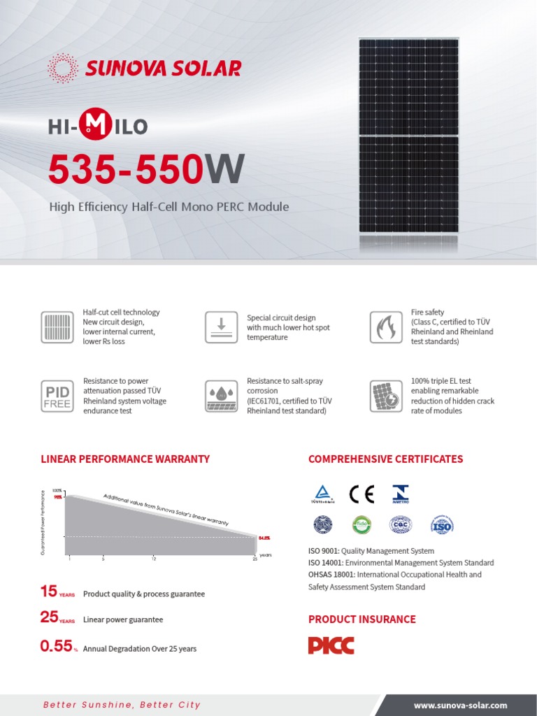 Sunova 550W Solar Panel Overview | PDF | Electrical Engineering ...