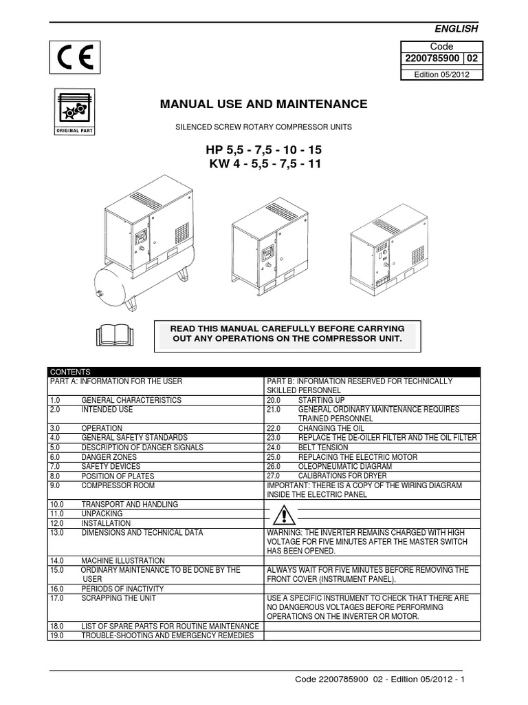 Manual Use and Maintenance: Silenced Screw Rotary Compressor Units ...