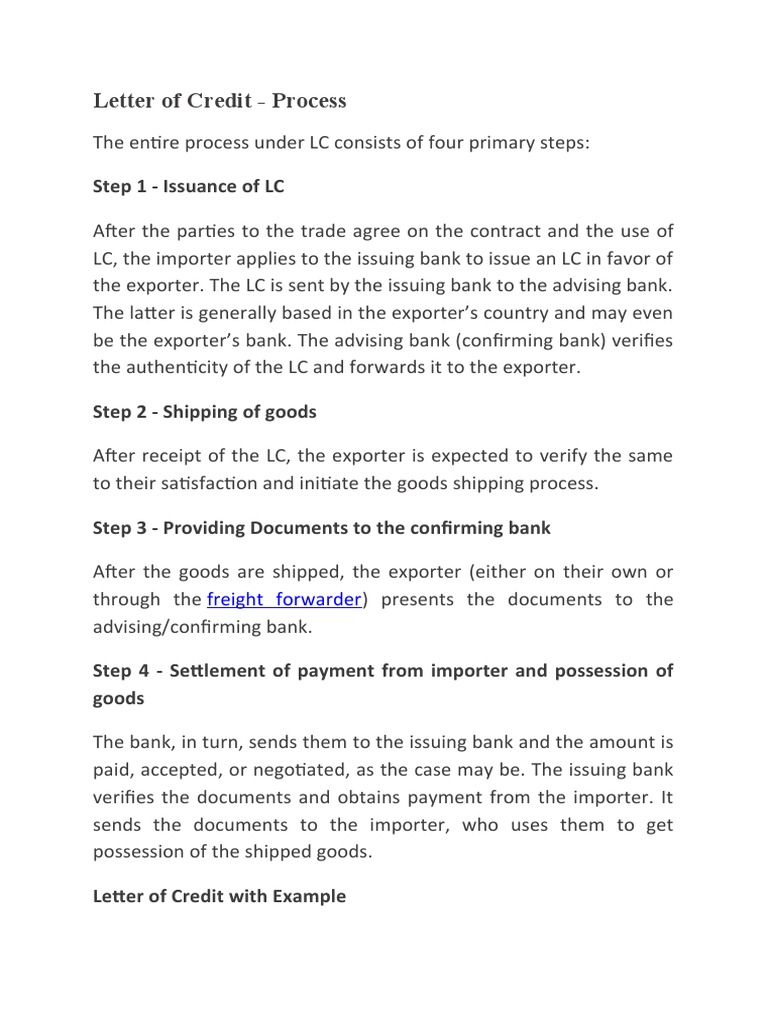 Letter of Credit - Process: Step 1 - Issuance of LC | PDF | Letter Of ...