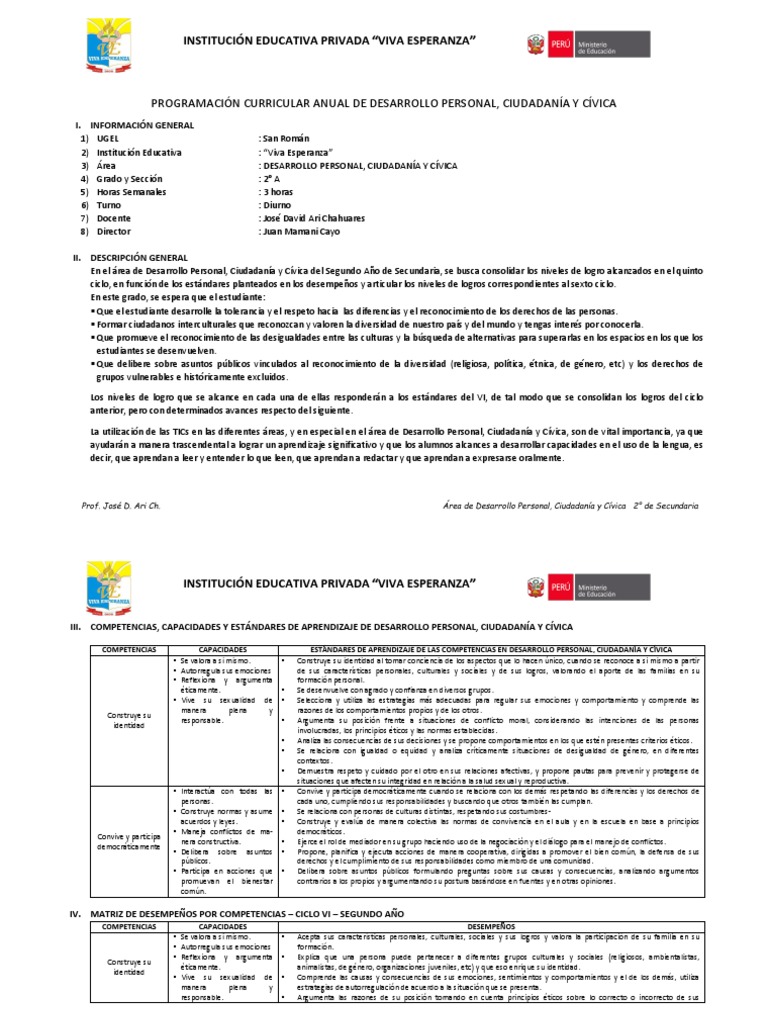 2do Programacion Anual D.P.C.C. Viva | PDF | Derechos | Aprendizaje