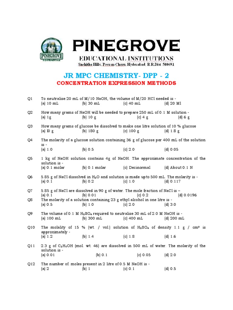 JR MPC Chemistry-Dpp - 2 JR MPC Chemistry - DPP - 2 JR MPC Chemistry - DPP - 2 | PDF | Solution ...