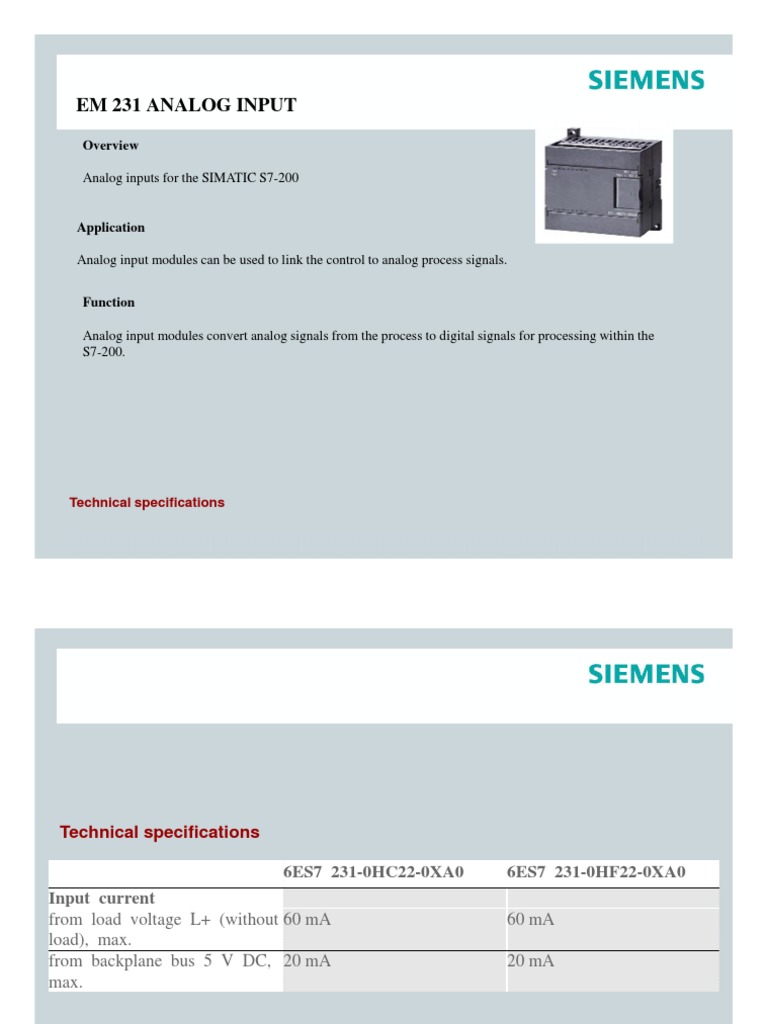 Em 231 Analog Input: Analog Inputs For The SIMATIC S7-200 | PDF ...