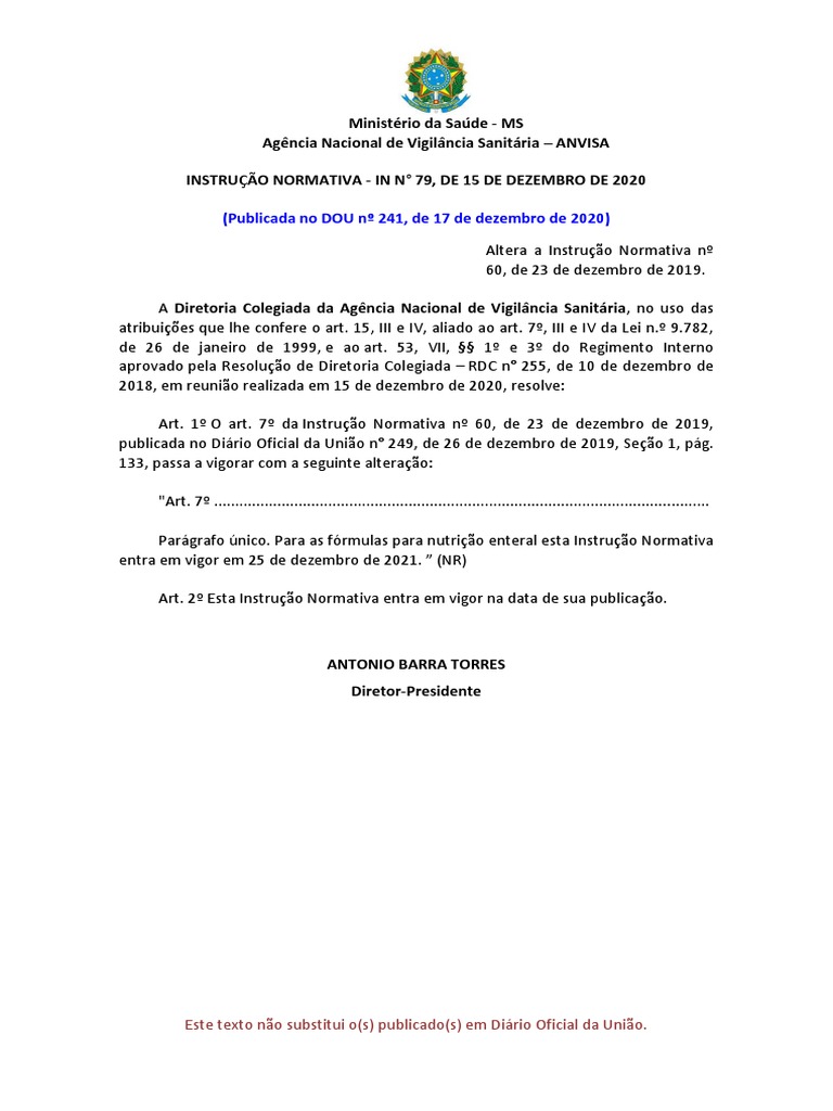 Instrução Normativa N° 79, de 15 de Dezembro de 2020 | PDF