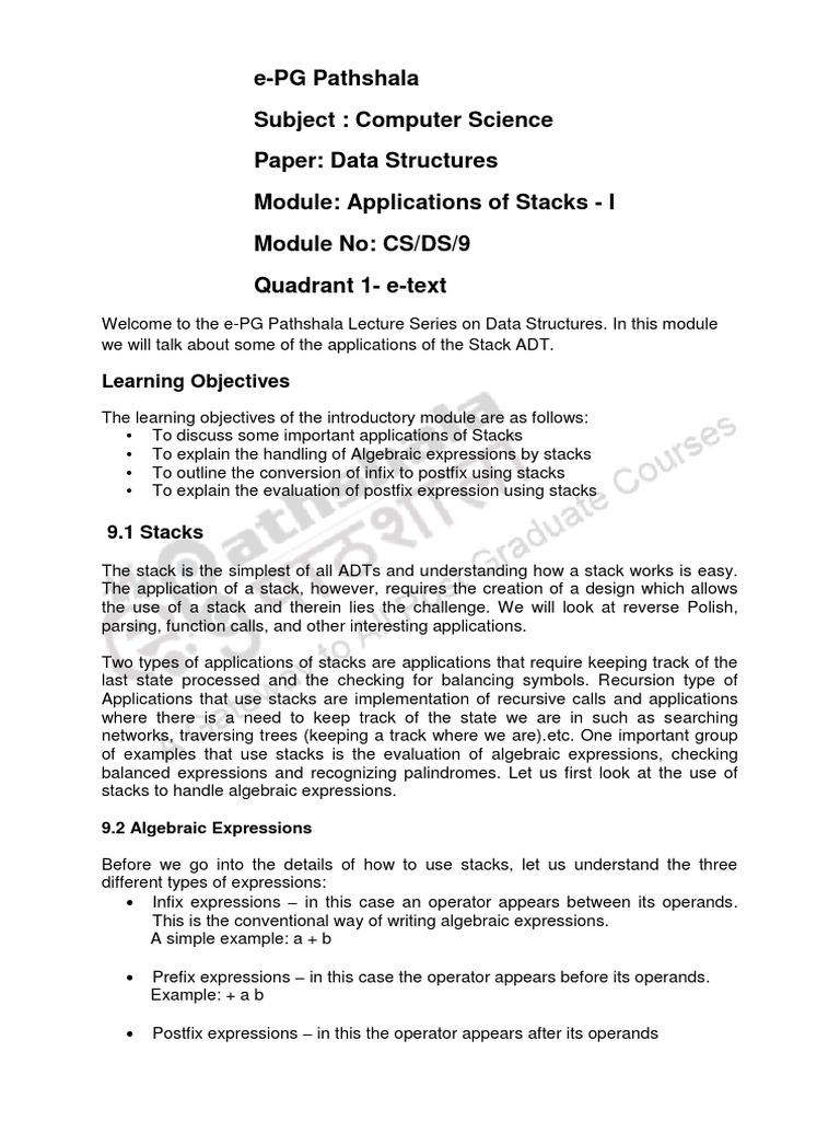 e-PG Pathshala Subject: Computer Science Paper: Data Structures Module ...