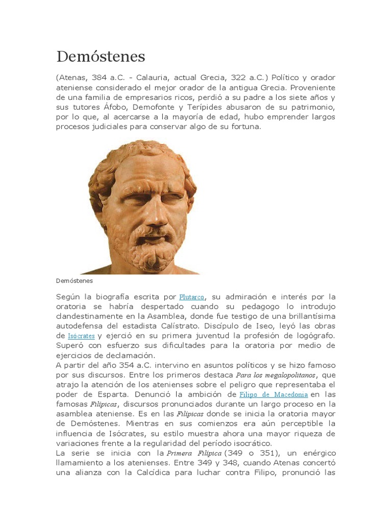 Biografía de Demóstenes: Orador y Político | PDF | Antiguedad clasica ...