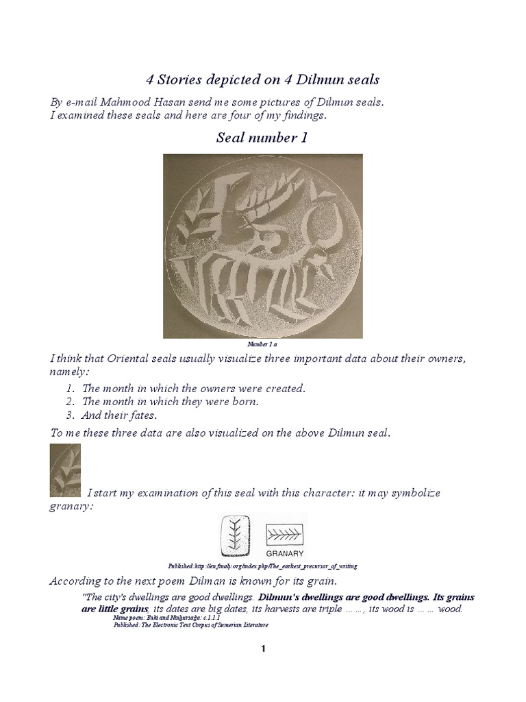 4 Stories Depicted On 4 Dilmun Seals | PDF