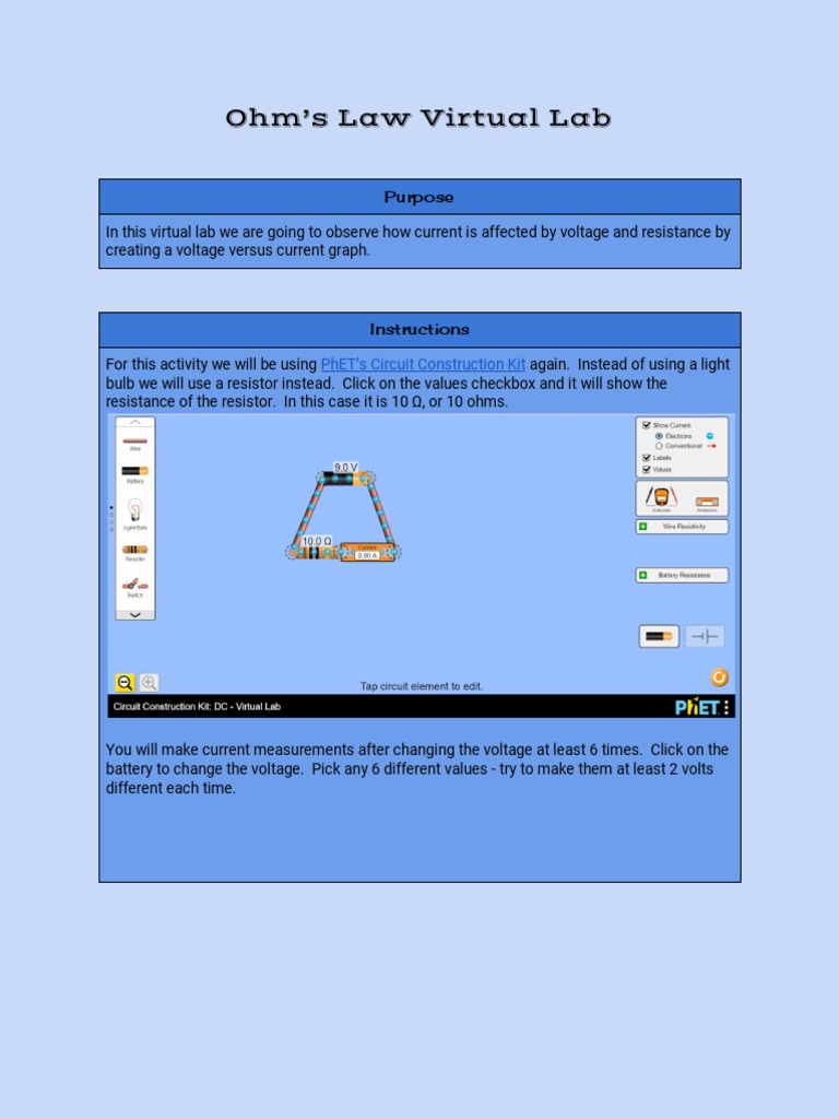 Virtual Ohm's Law Lab - Google | PDF | Resistor | Electrical Resistance ...