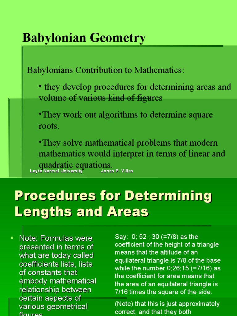 Babylonian Geometry: Leyte Normal University Jonas P. Villas | PDF ...