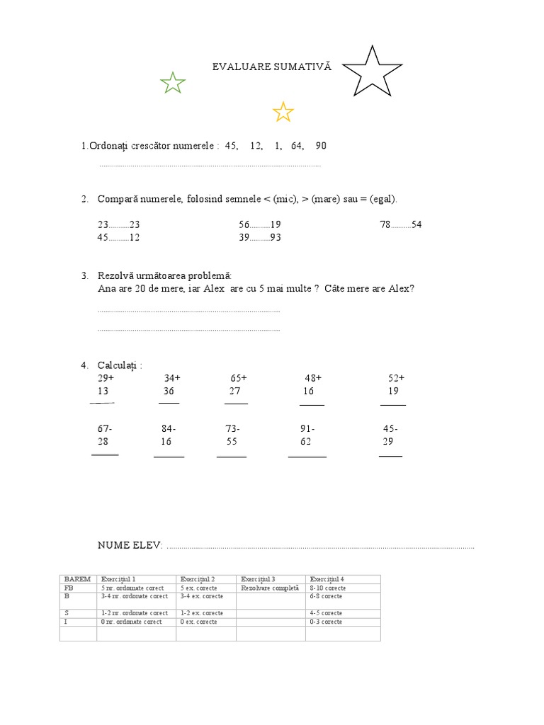 Evaluare Sumativa Clasa A2a | PDF