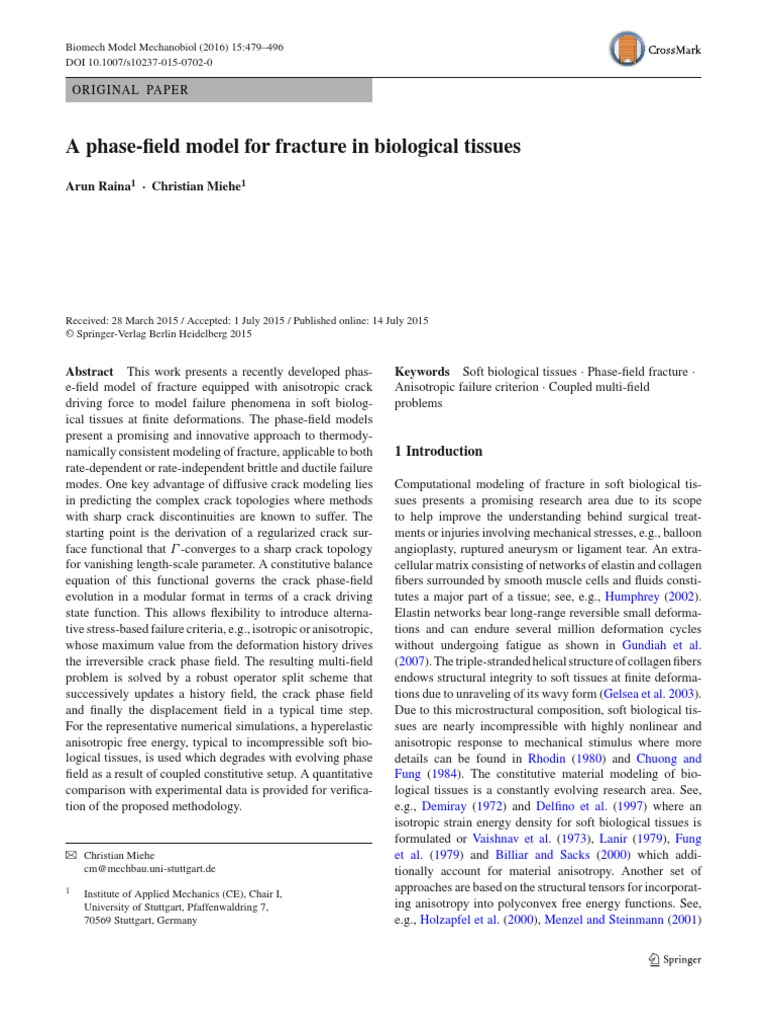 A Phase Field Model For Fracture In Biological Tissues Arun Raina Christian Miehe Pdf