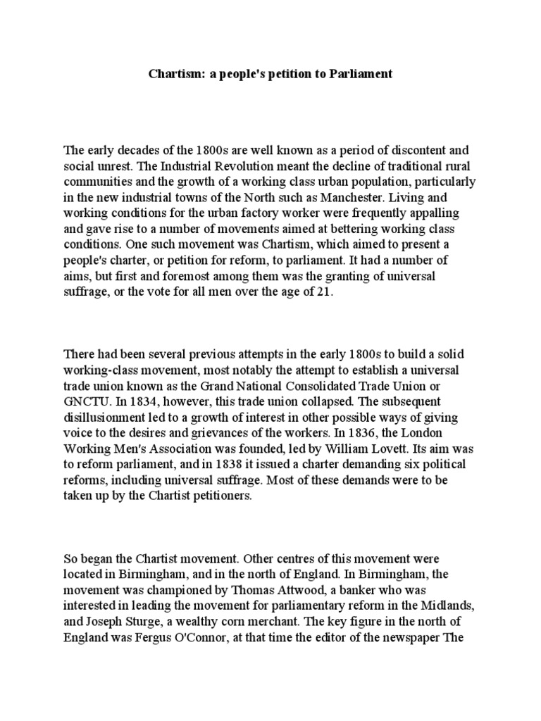 Chartism: A People's Petition To Parliament | PDF | Political Events ...
