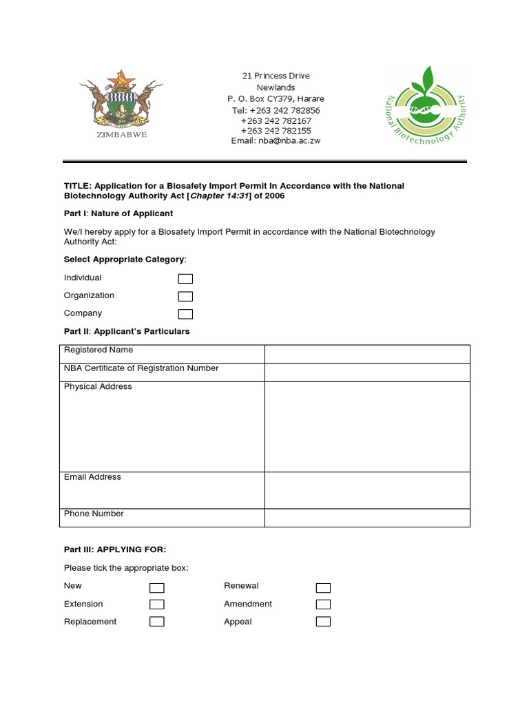 Biosafety Import Permit Application Form | PDF | Government