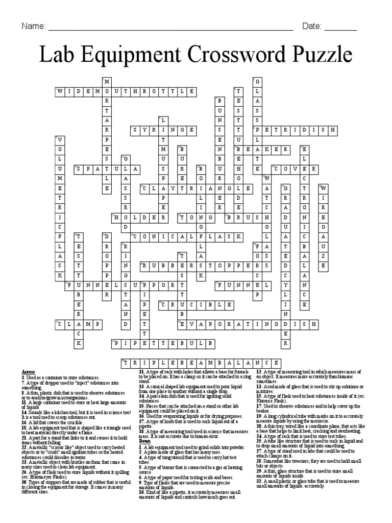 Lab Equipment Crossword Puzzle | PDF | Liquids | Materials
