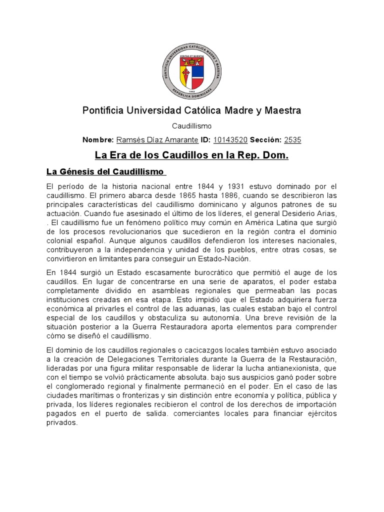 La Era de Los Caudillos en La Rep Dom | PDF | República Dominicana ...
