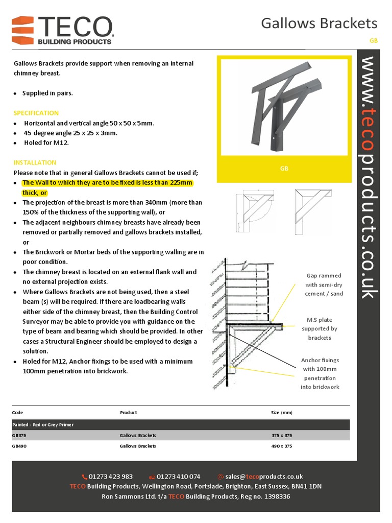 Gallows Brackets Teco | Download Free PDF | Economic Sectors | Building ...