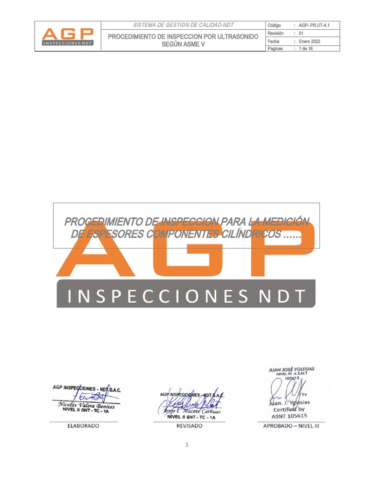 Procedimiento de Inspección Ultrasónica ASME V | PDF | Calibración ...