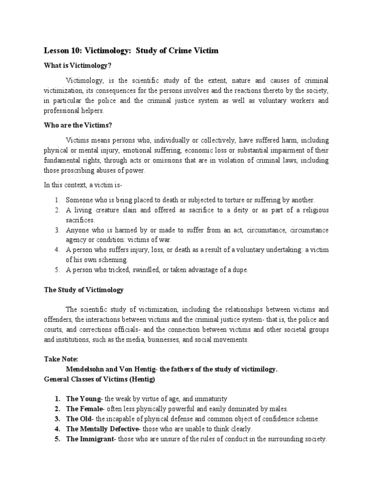 Lesson 10: Victimology: Study of Crime Victim | PDF | Prison | Crime ...