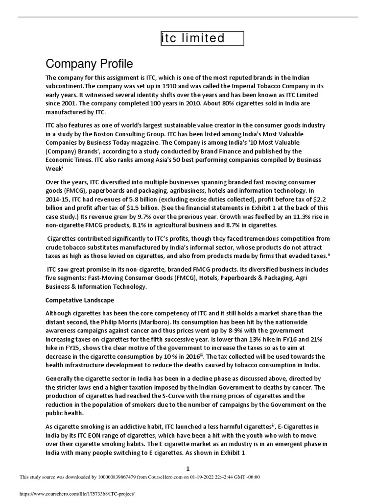 Itc Limited Company Profile | PDF | Cigarette | Electronic Cigarette