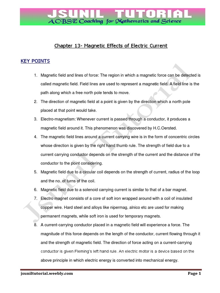 Magnetic Effects of Electric Current | PDF | Magnetic Field ...
