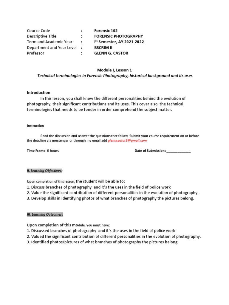 Forensic Photography Module 1: An Introduction to the Technical ...
