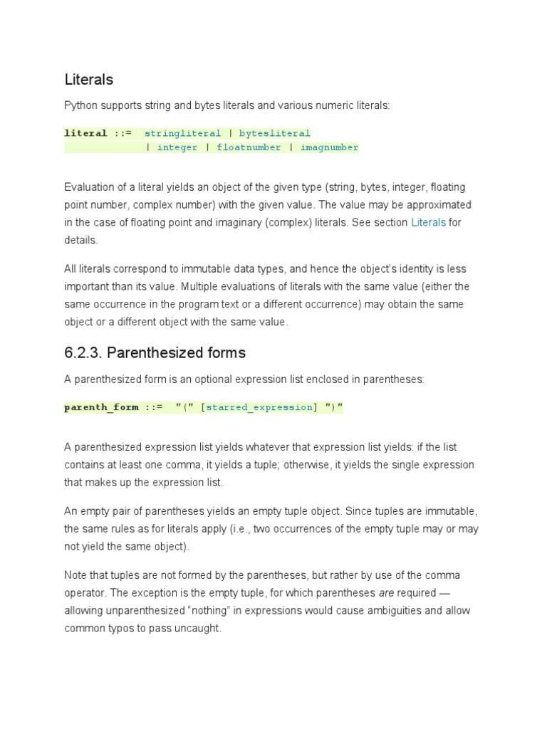 Literals: Literal | PDF | Scope (Computer Science) | Bracket