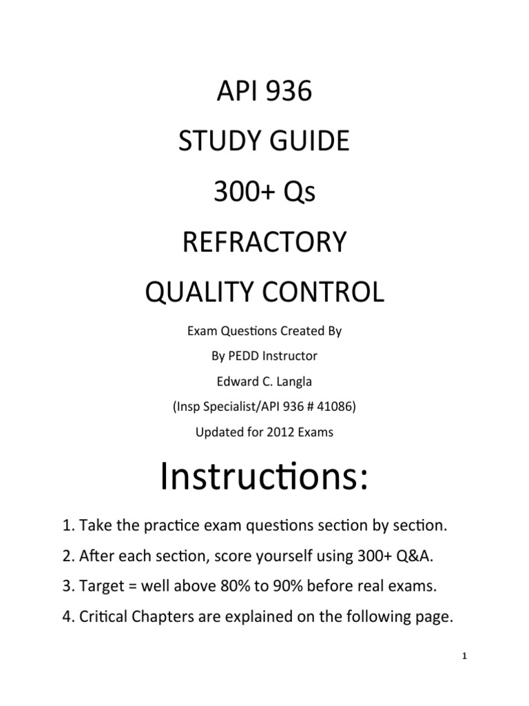 API 936 Study Guide 300+ Qs Refractory Quality Control: Instructions ...