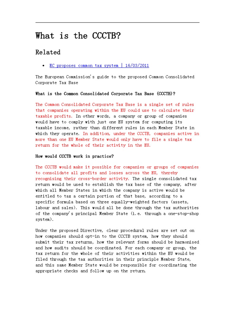 What Is The CCCTB | PDF | Taxes | Economies