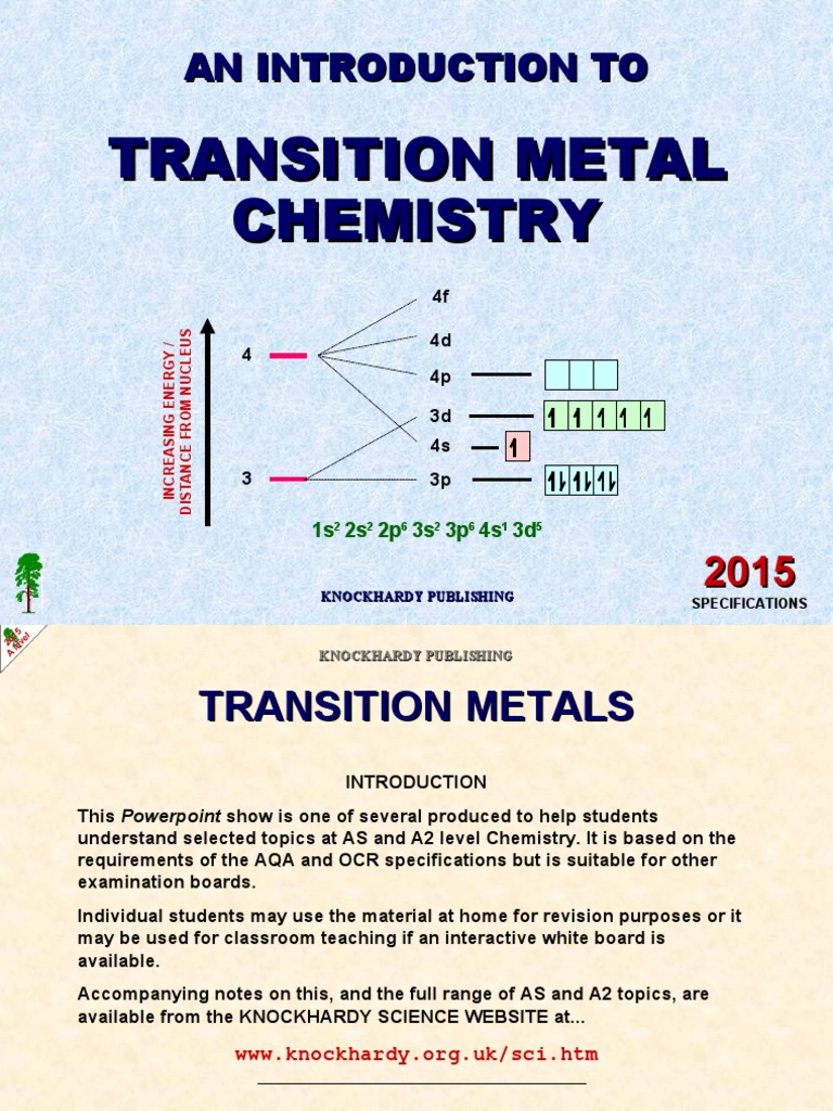 Transition Metal Chemistry | PDF | Transition Metals | Electron ...