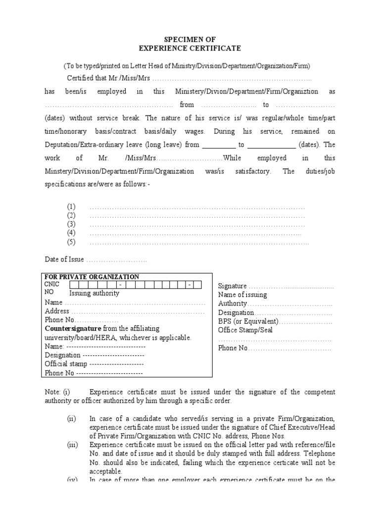 Experience Certificate Format Template | PDF