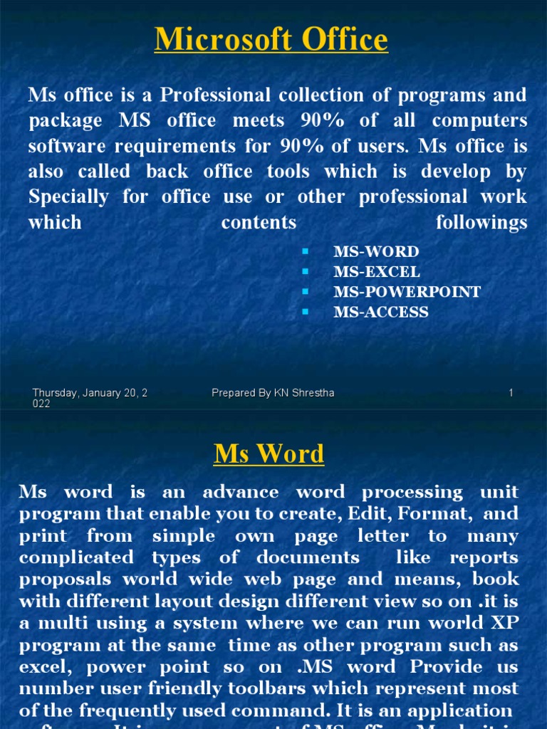 Microsoft Office: Ms-Word Ms-Excel Ms-Powerpoint Ms-Access | PDF ...