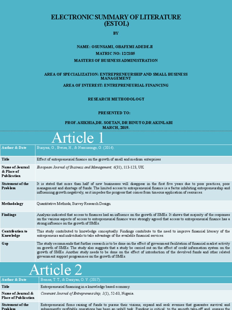 Electronic Summary of Literature (Estol) | PDF | Entrepreneurship ...