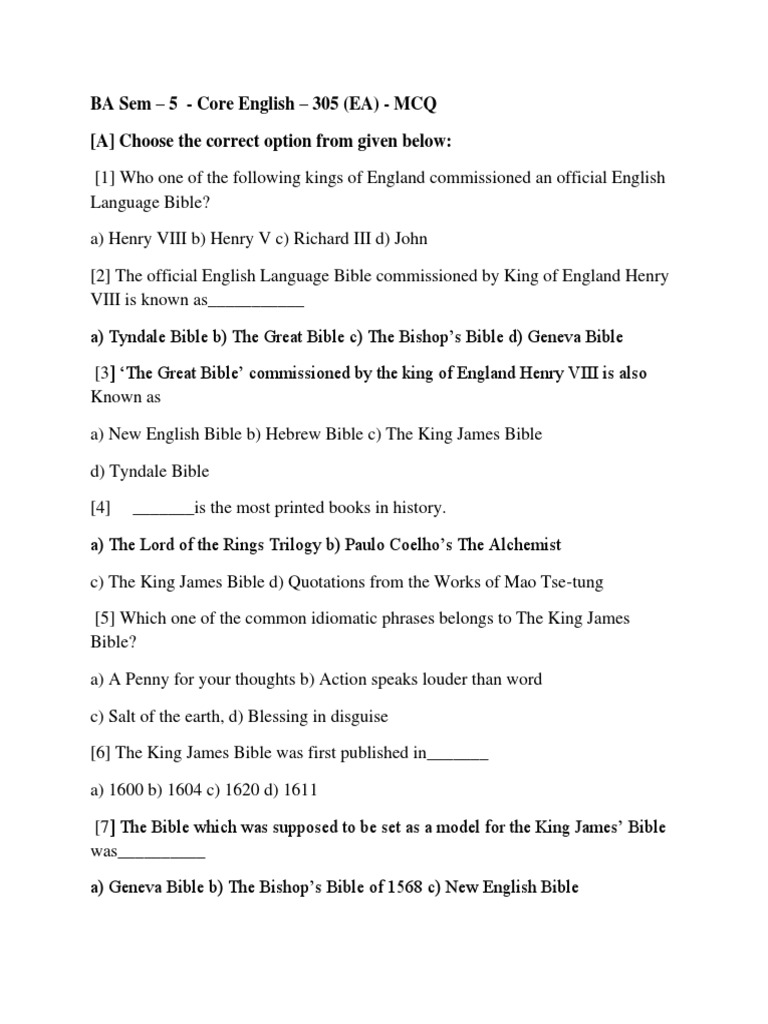BA Sem V Core Eng. 305 MCQ Converted 1 | PDF | Vowel | William Shakespeare