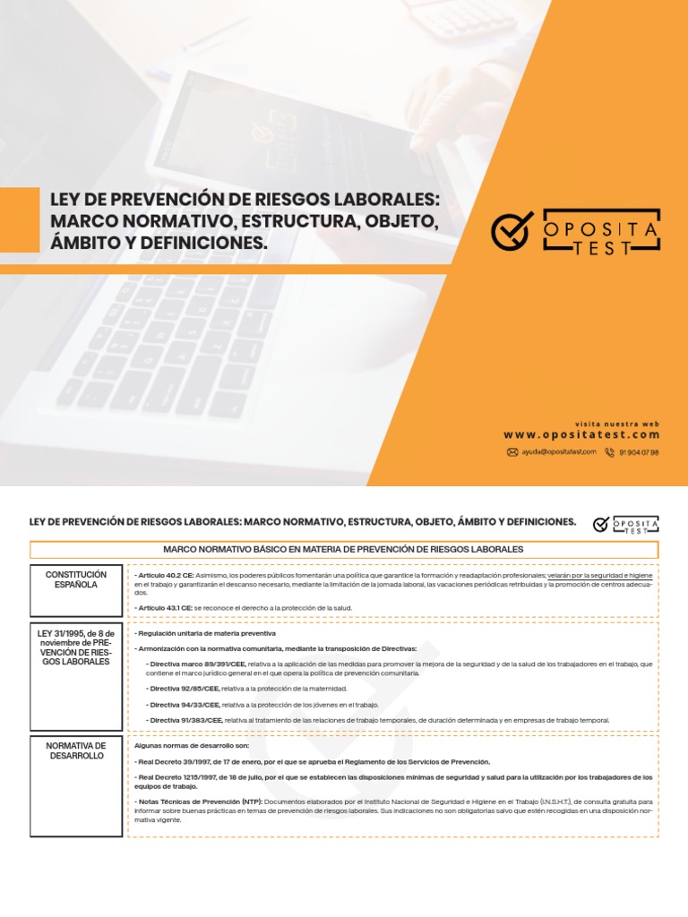 Esquema Ley de Prevencion de Riesgos Laborales. Marco Normativo, Estructura, Objeto, Ambito y ...