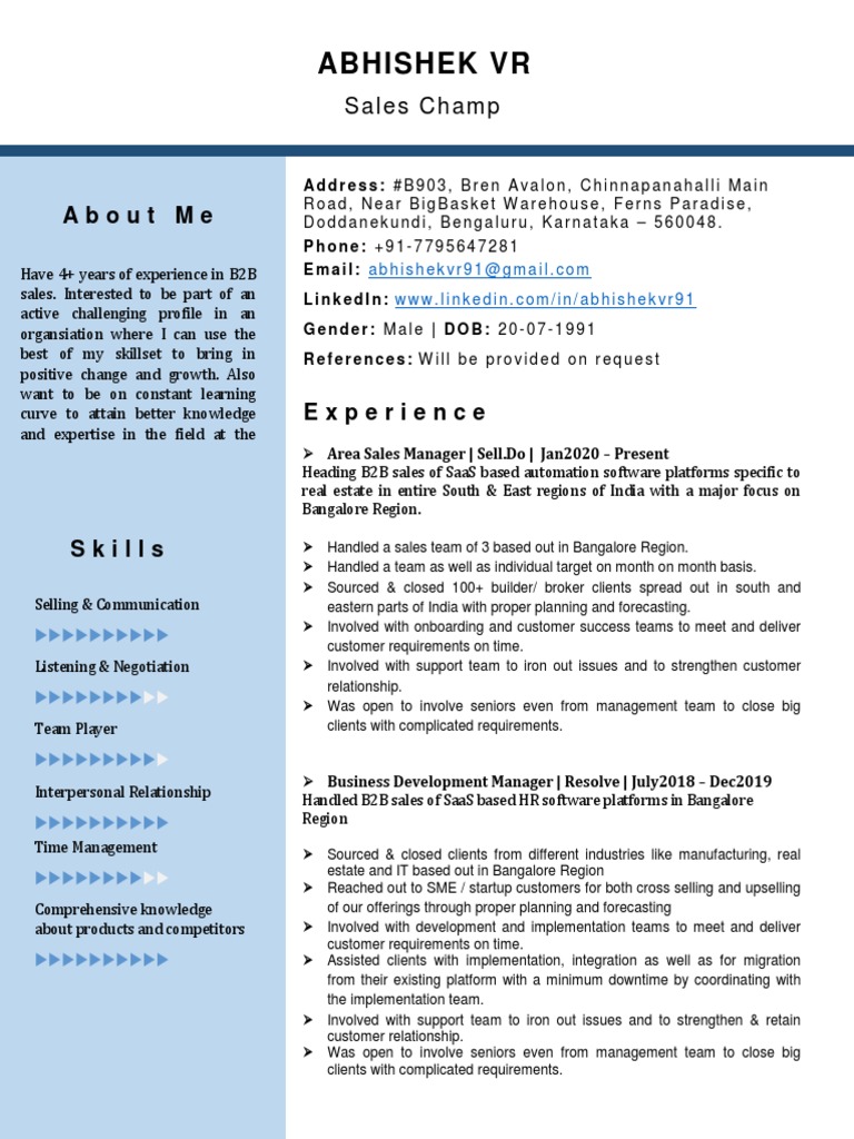 Abhishek VR Resume Oct 2021 | PDF | Sales | Customer