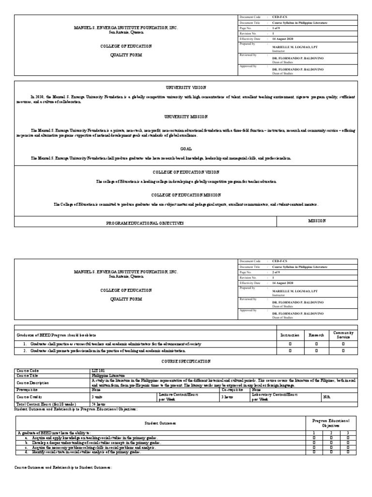 OBE Syllabus Philippine Literature | PDF | Test (Assessment) | Multimedia OBE Syllabus Philippine Literature | PDF | Test (Assessment) | Multimedia