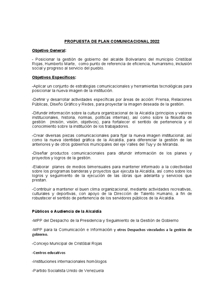 Plan Comunicacional AMCR Modificado | PDF | Medios de comunicación ...