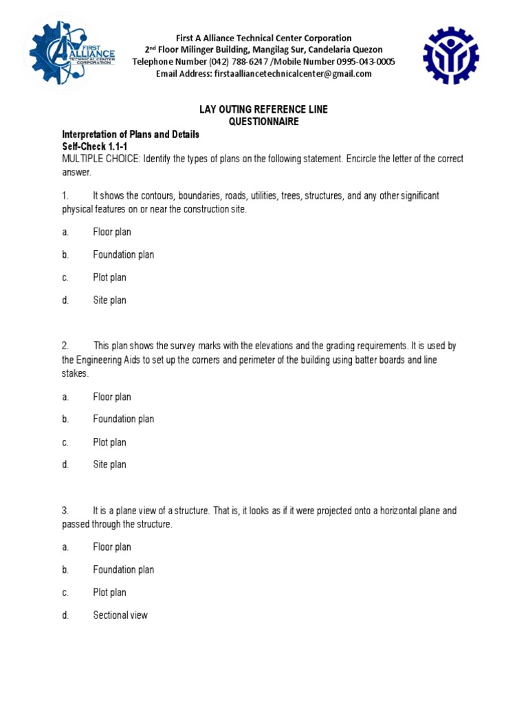 Lay Outing Reference Line Questionnaire Interpretation of Plans and ...