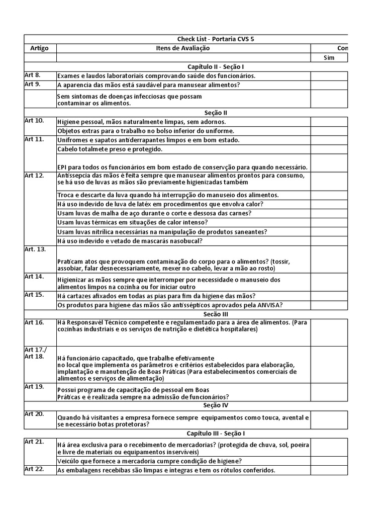 Check List CVS 5 | PDF | Desperdício | Embalagem e rotulagem