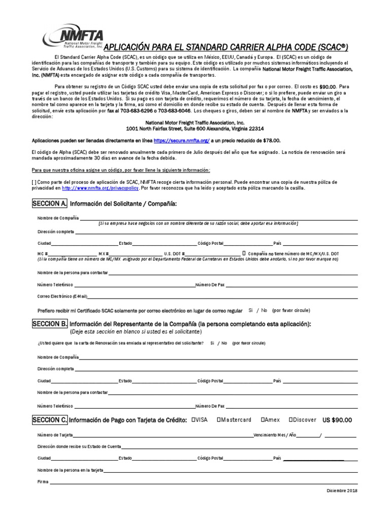 SCAC Application Form-SPANISH2019 | PDF | American Express | Industrias ...
