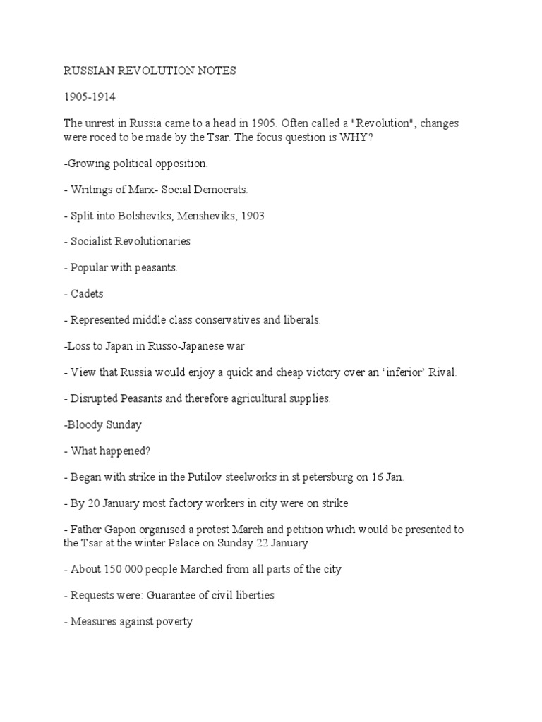 Russian Revolution Notes | PDF | Russian Revolution | Nicholas Ii Of Russia