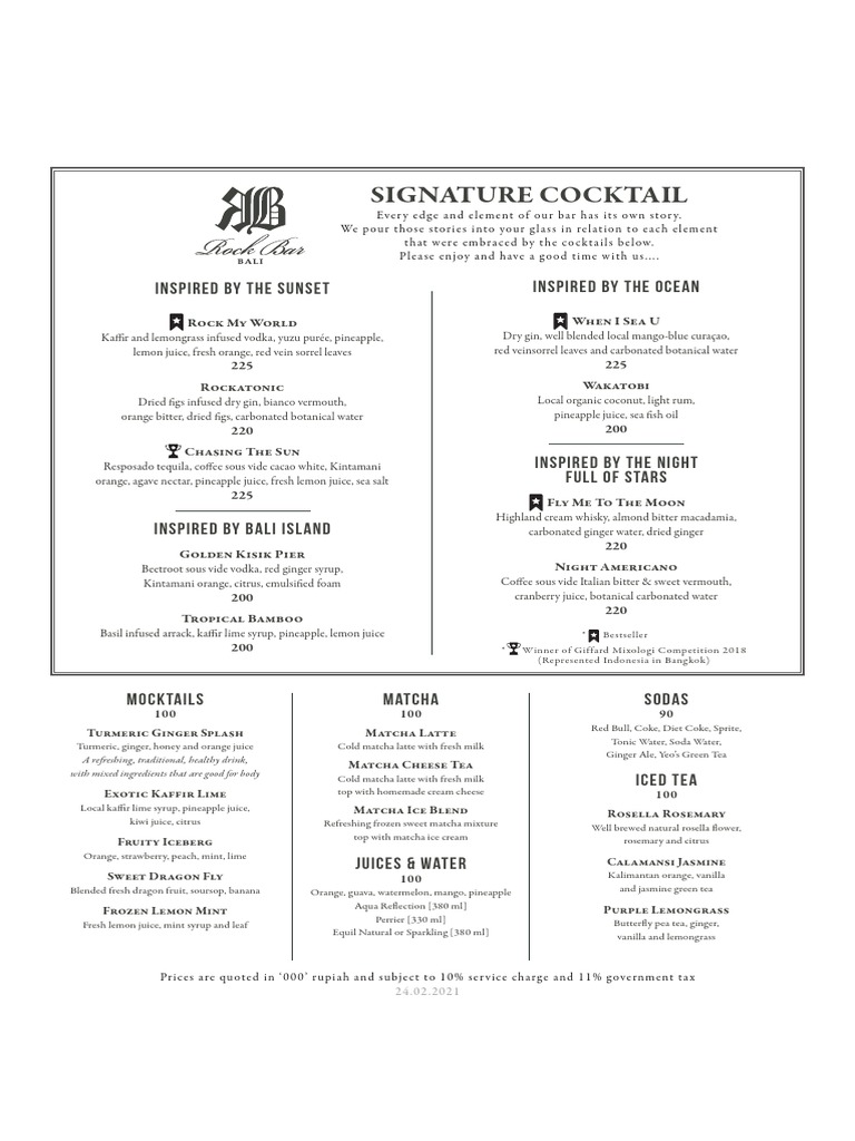 Rock Bar Menu & Beverage 24 FEB 2021 - 3 OK | PDF | Sauce | Soft Drink