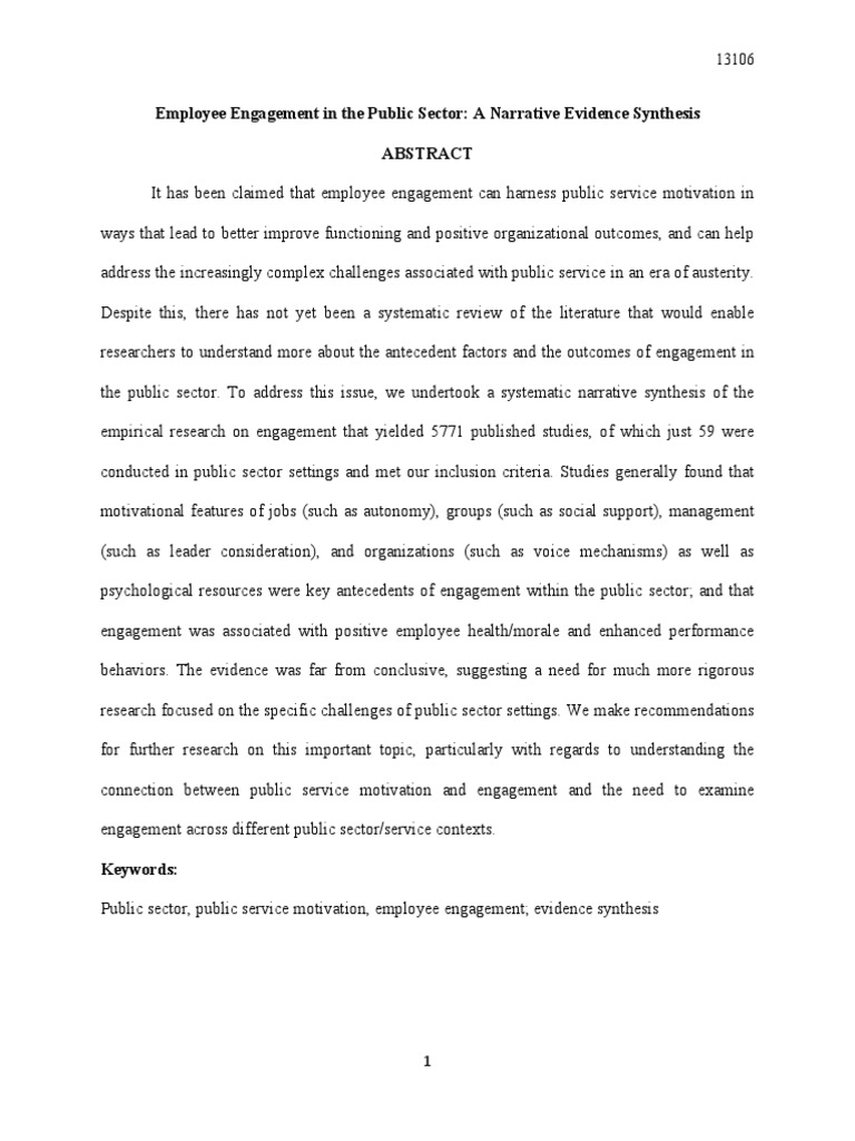 Employee Engagement in The Public Sector: A Narrative Evidence ...