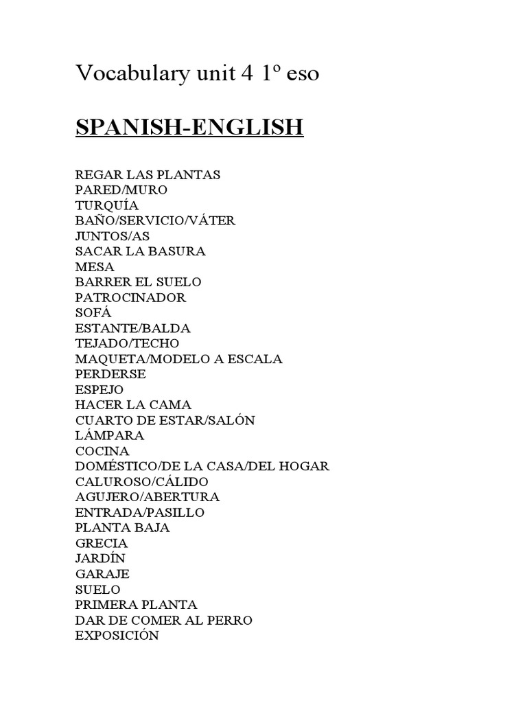 Unidad de vocabulario 4: Planta baja | PDF | Cocina, comidas y vino ...