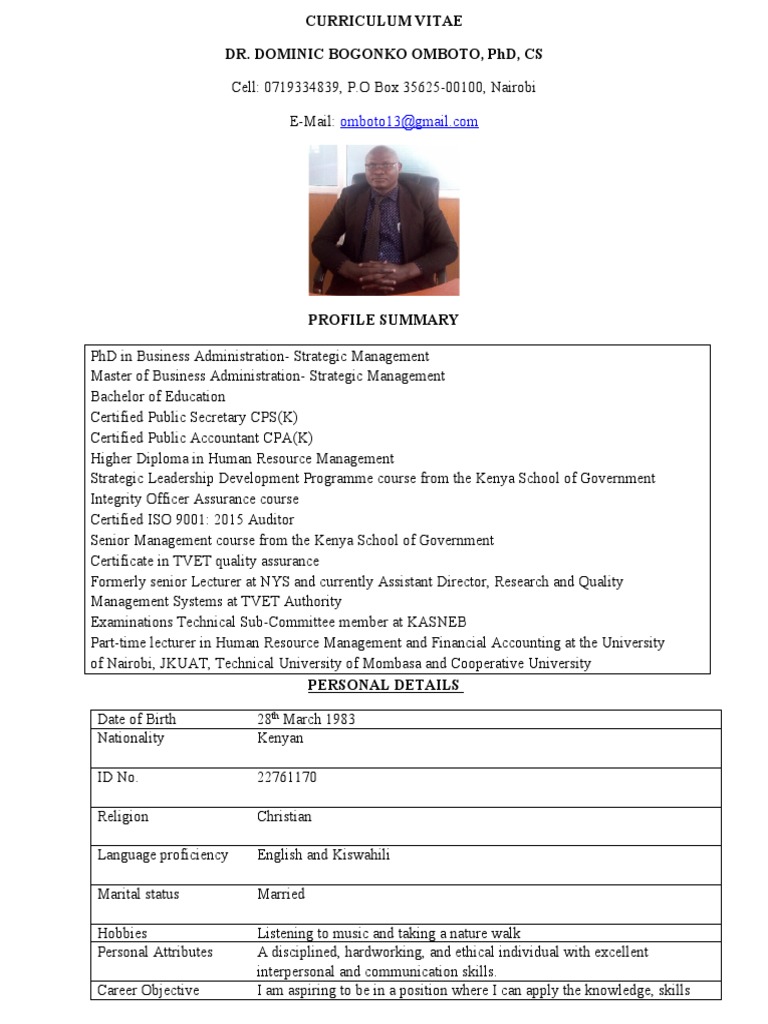 DR OMBOTO CV 2020. Revised | PDF | Vocational Education | Kenya